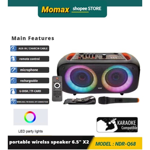 NDR-Q68 Professional Battery System Portable 6.5X2 inches Bluetooth ...