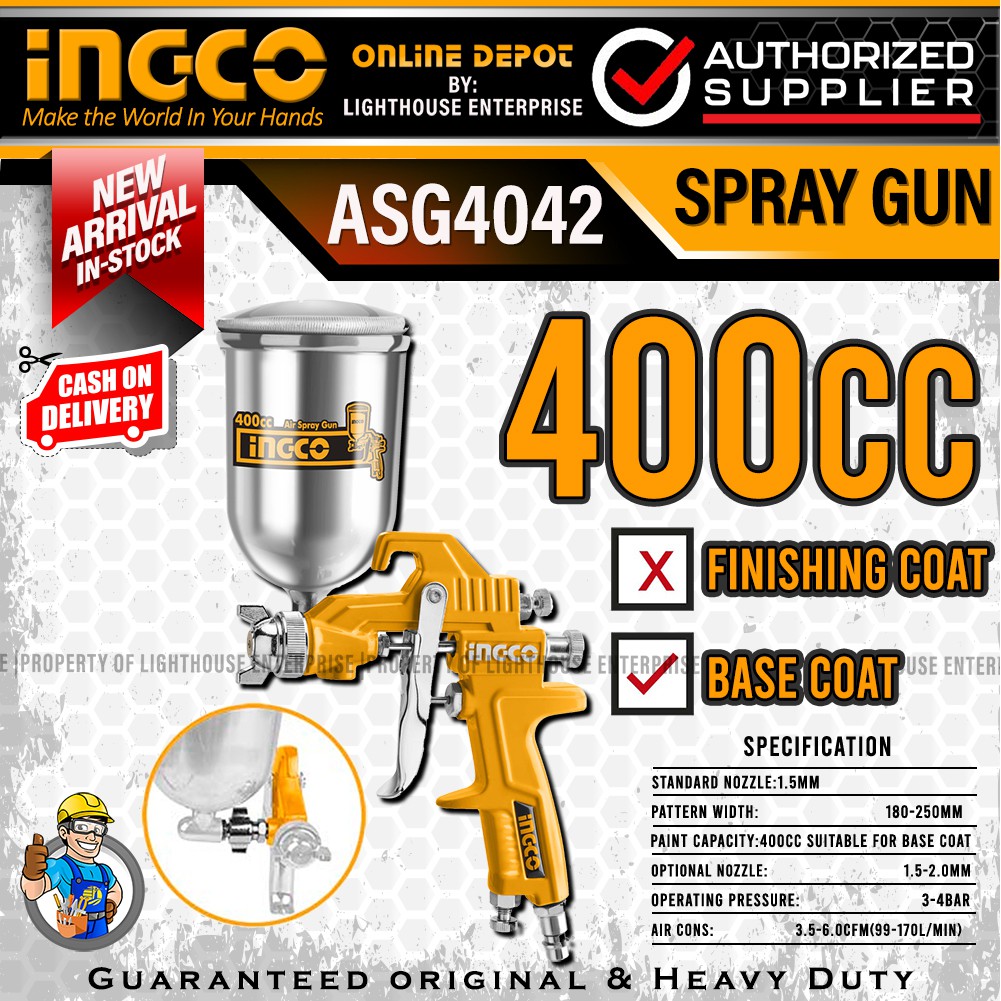 INGCO Industrial Gravity Type 400cc Spray Gun for Base Use (ASG4042 ...