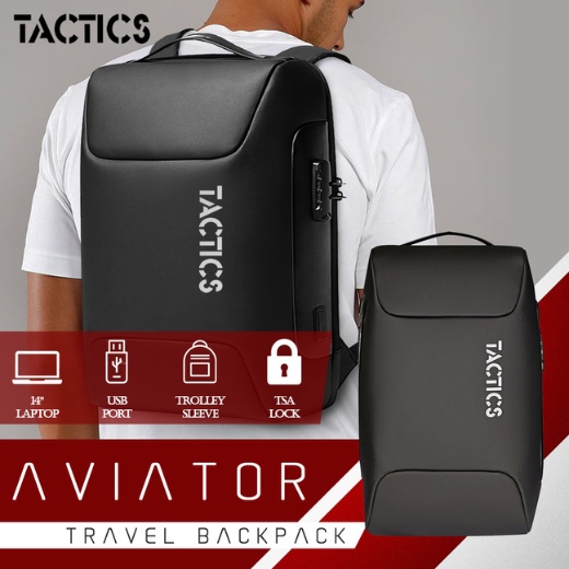 Tactics Aviator Backpack Laptop USB Charging port Travel Waterproof ...