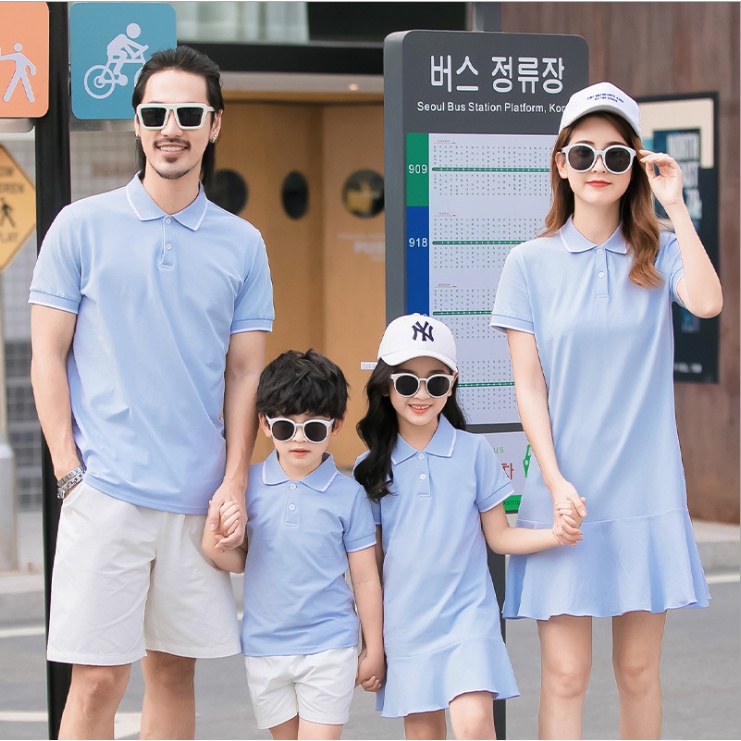 Blue Baby Kids Romper Polo Family Dress Family Mathing Outfits shirt ...