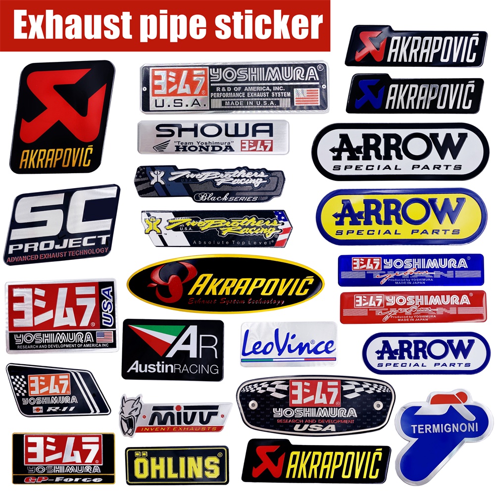 Motorcycle Exhaust Pipe Stickers 3D Aluminum Heat-resistant Decals ...
