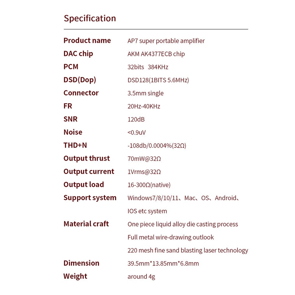 JCALLY AP7 Portable DAC Amplifier With AK4377ECB Chip AMP DSD128 Type C ...