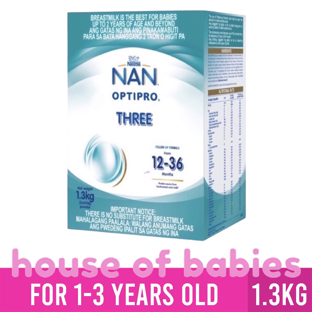 NAN OptiPro Three 1.3kg for 1-3 Years Old Milk Supplement | Shopee ...