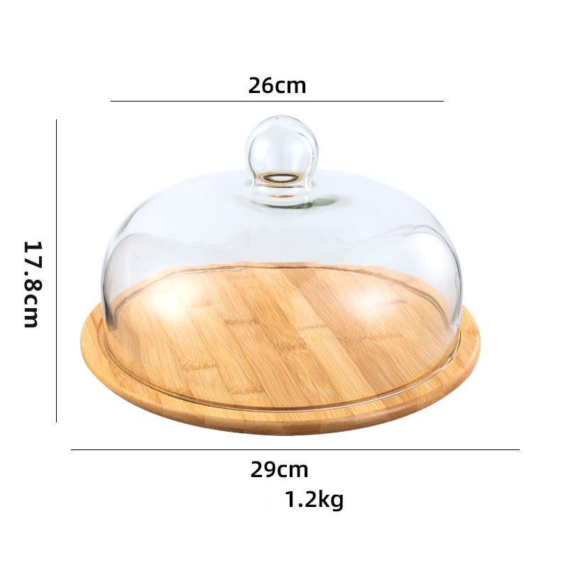 Bamboo Cake Stand With Glass Lid for Cakes, Pastries, Bread Baking ...