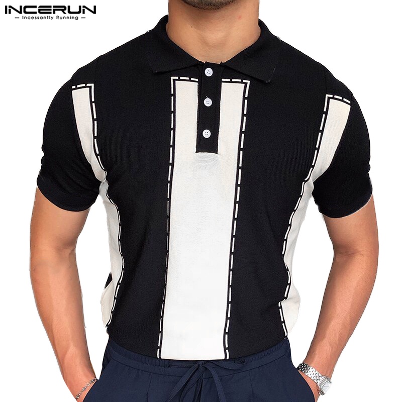 INCERUN Mens Formal Casual Short Sleeve Button Up Hit Color Polo Shirts ...