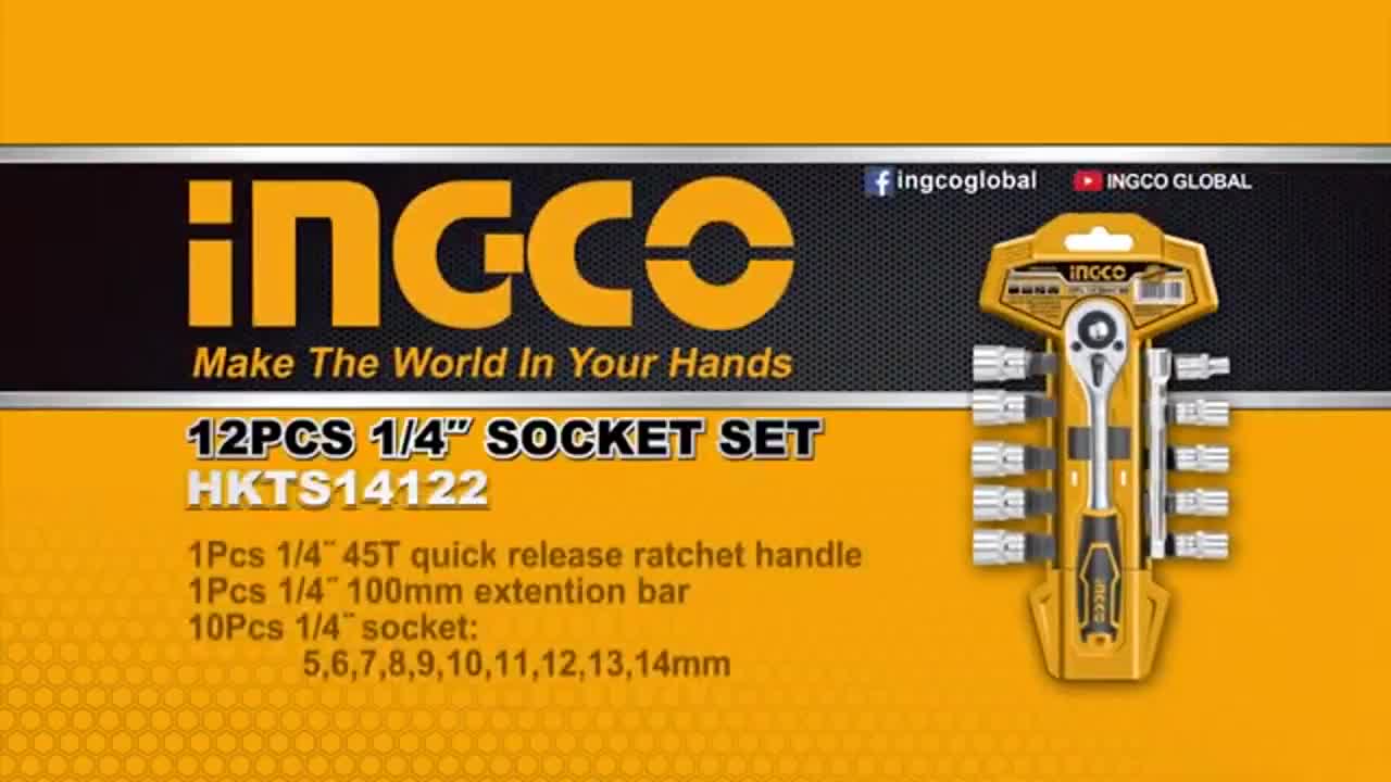 Ingco 12pcs 1/4" Drive Socket Set Quick Release Ratchet Wrench w ...