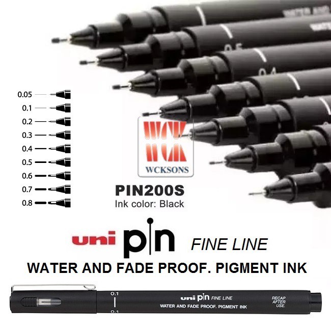 UNI PIN-200 FINE LINE TECHNICAL DRAWING PEN ( 9 DIFFERENT NIB POINT ...