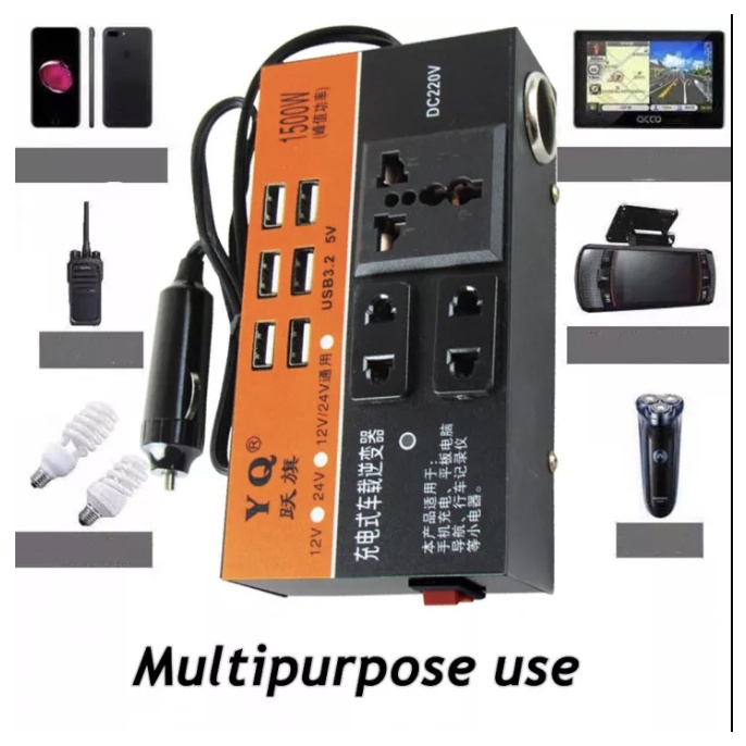 1500W Car Power Inverters Smart Converter DC 12V/24V To 220V USB ...