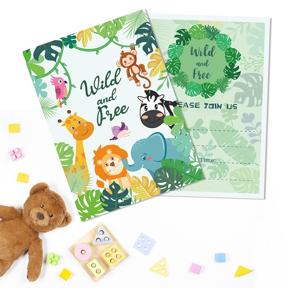 10pc/lot Safari Jungle Animal Invitation Cards Theme Kids Birthday ...