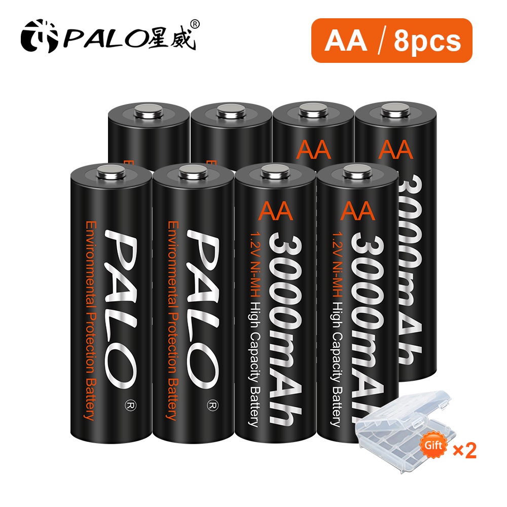 PALO AA Battery NIMH AA 3000mAh 1.2V 2A Ni-MH aa Rechargeable Batteries AA Bateria Baterias and ...