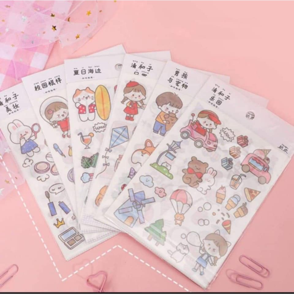 Set of 4 cute male and female student stickers, cute stickers | Shopee ...