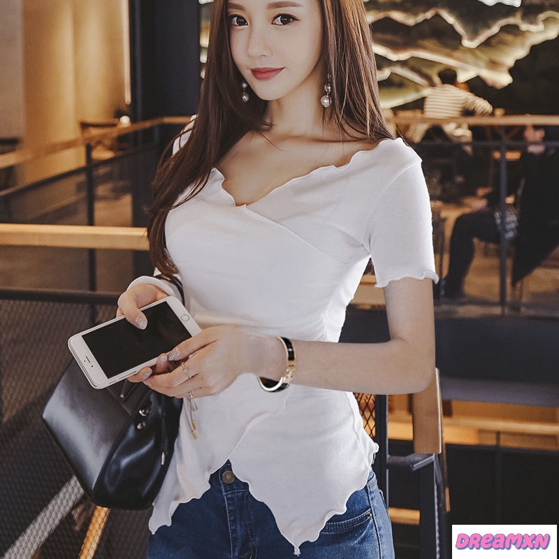 Short Sleeve White Formal Blouse For Women Plus Size Cotton V Neck