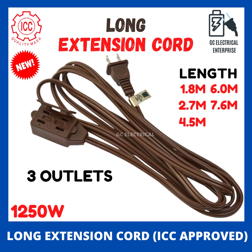 Long Extension Cord Wire Brown 1 meter , 2m, 4m, 6m, 7 meters | Shopee ...