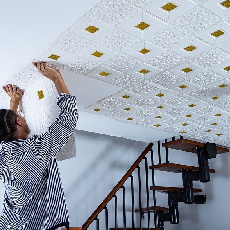 3D Stripe Wall Stickers PVC Self-Adhesive Wallpaper Living Room Roof ...