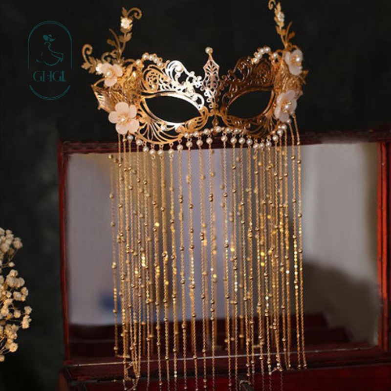 [GHGl] Antique Chinese Style Mask Half-Face Tassel Face Curtain Hanfu ...