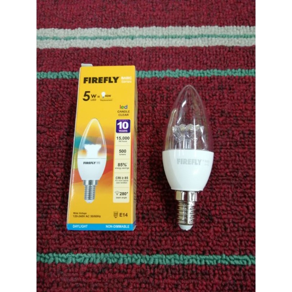 Firefly LED Candle Bulb Clear 5w E14 or E27 (Daylight=White Light ...
