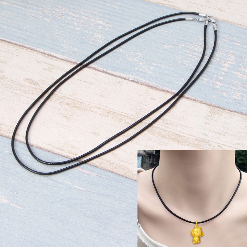 san* Black Leather Rope Chain Necklace Thin Soft Cord Strap Silver ...