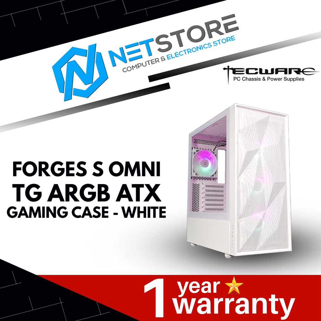 TECWARE FORGE S OMNI TG ARGB ATX GAMING CASE - WHITE - TWCA-FORGES-WHOM ...