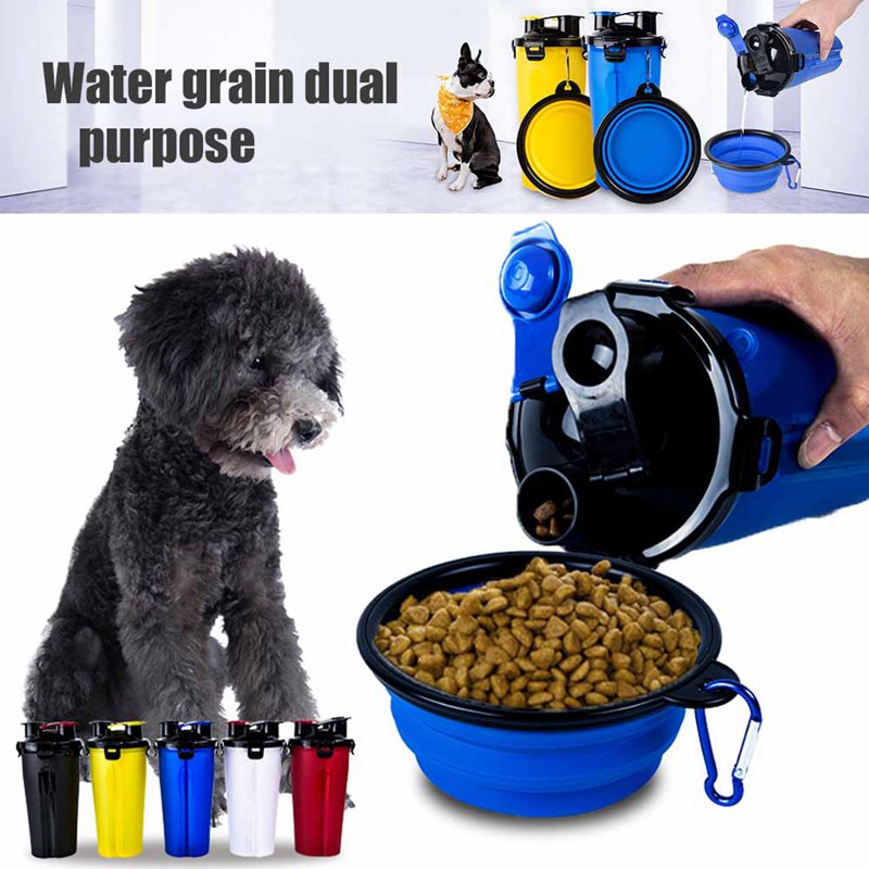 Portable Pet Water Bottle And Food Container For Travel 2-In-1 Dual ...