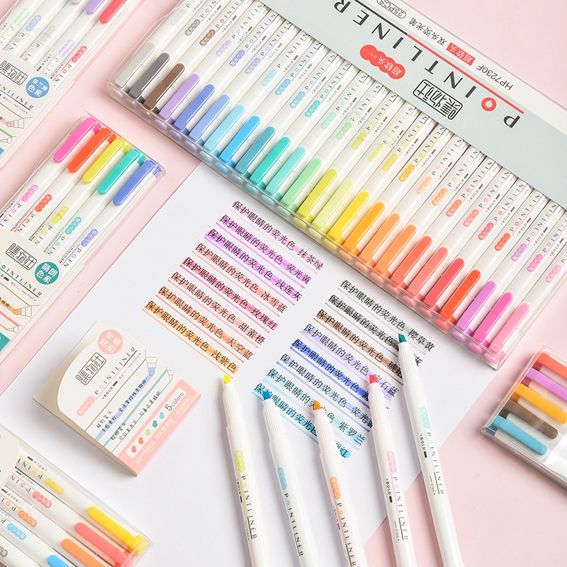 Double-Headed Highlighter Morandi Color Multi-Color Soft Head Student ...