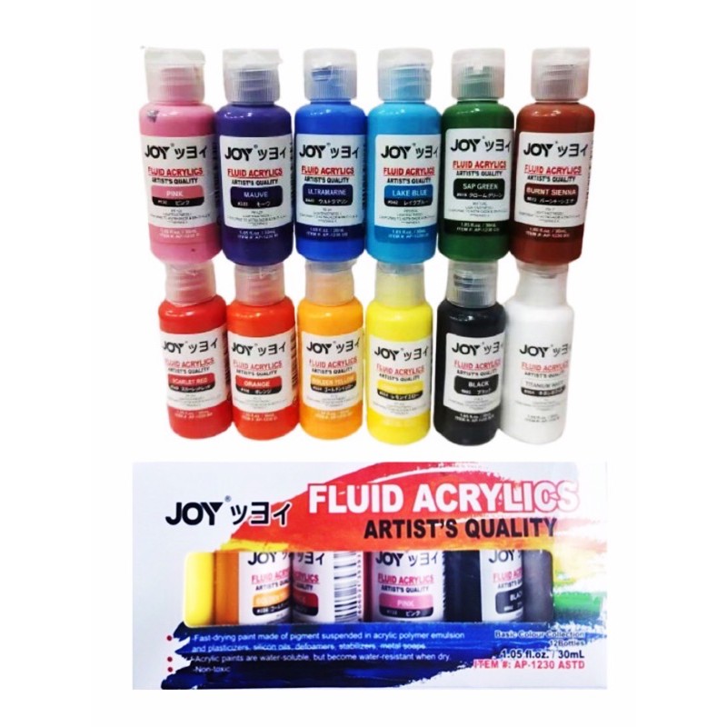 Joy Fluid Acrylic Paint Set (30ml/12pcs) | Shopee Philippines