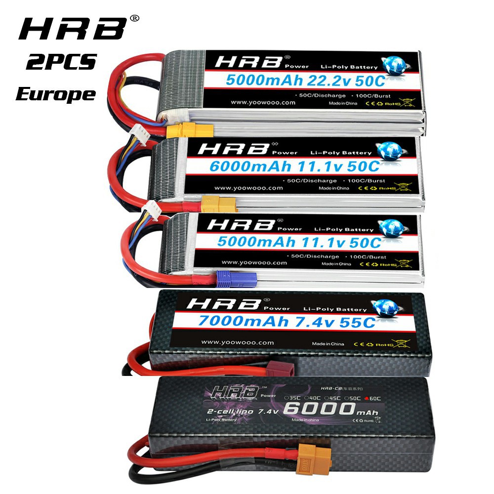 2 packs HRB 2S 3S 4S 6S Lipo Battery 11.1v 22.2v 3300mah 5000mah 6000mah 4000mah 7000mah for RC ...