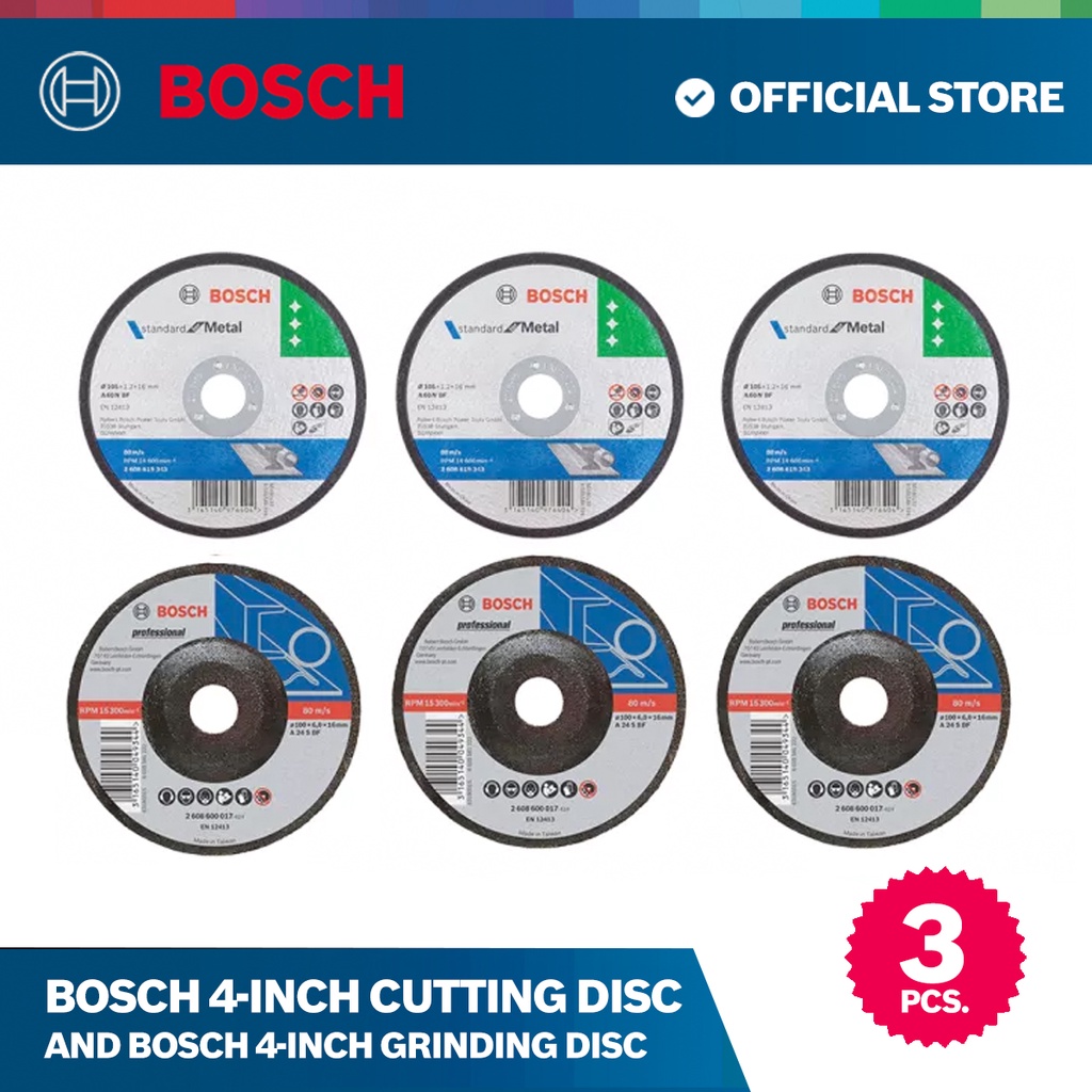 Bosch 4-inch Cutting Disc and Bosch 4-inch Grinding Disc (3pcs. Each ...