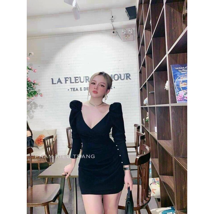 Beautiful puff sleeve bodycon dress made of cool, stretchy umi material ...