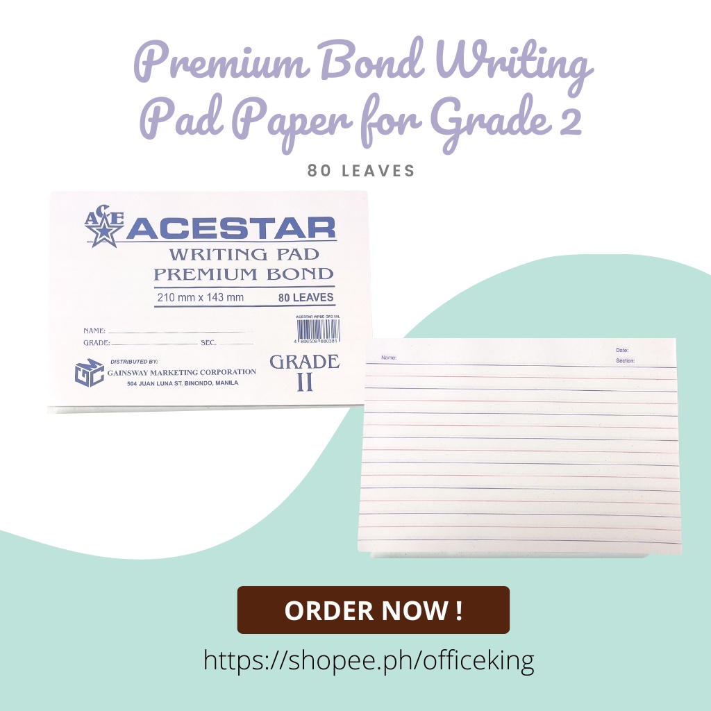 Premium Bond Writing Pad Paper for Grade 2 80 Leaves | Shopee Philippines
