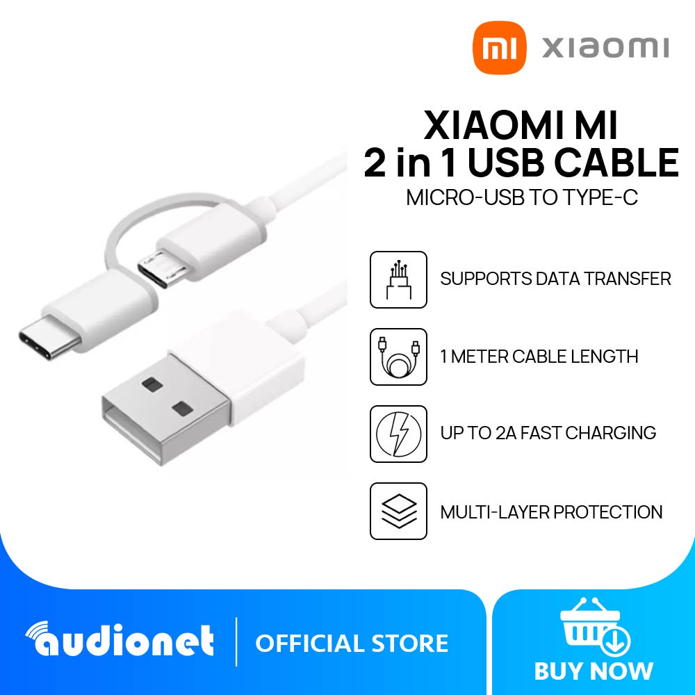 Xiaomi Mi 2 in 1 USB Cable | Micro-USB To Type-C | 100cm Length ...