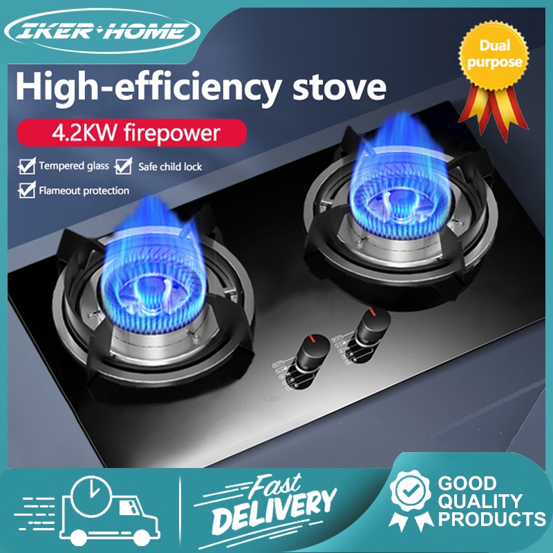 IKER double-head gas stove embedded desktop dual-purpose stove (gas ...