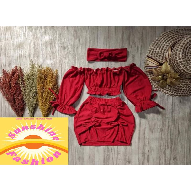 Terno BSCO Inspired Trendy Longsleeve Offshoulder Top & Ribbon Skirt in ...