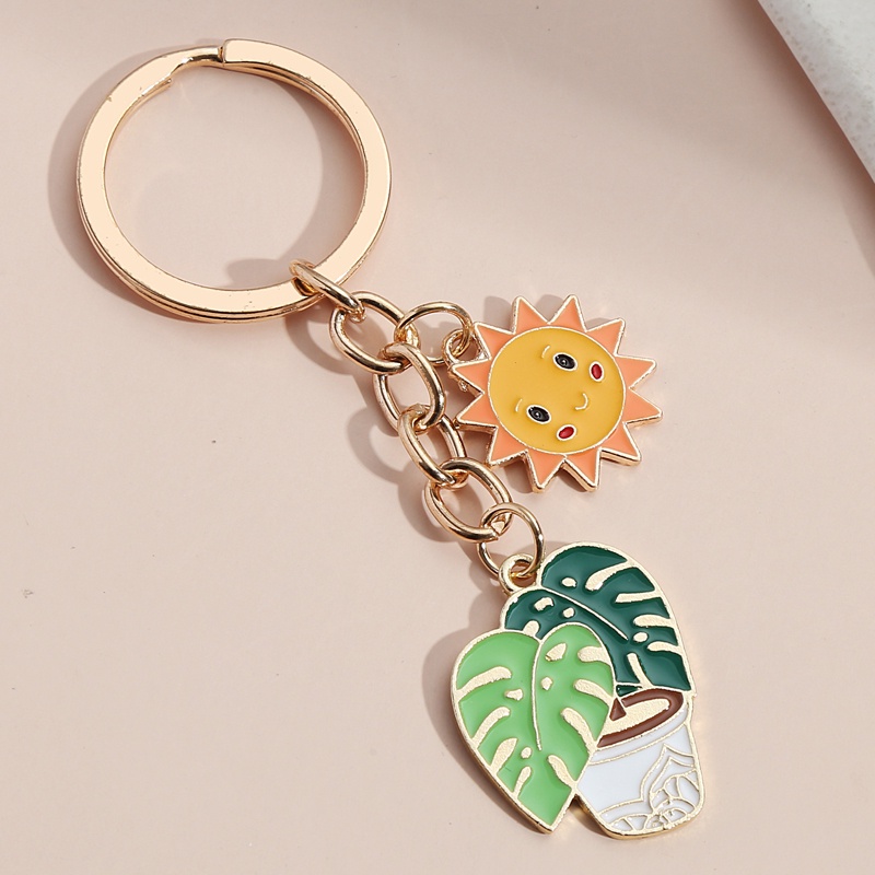Cute Keychain Sun Cactus Key Ring Letter Plants Key Chains Desert ...