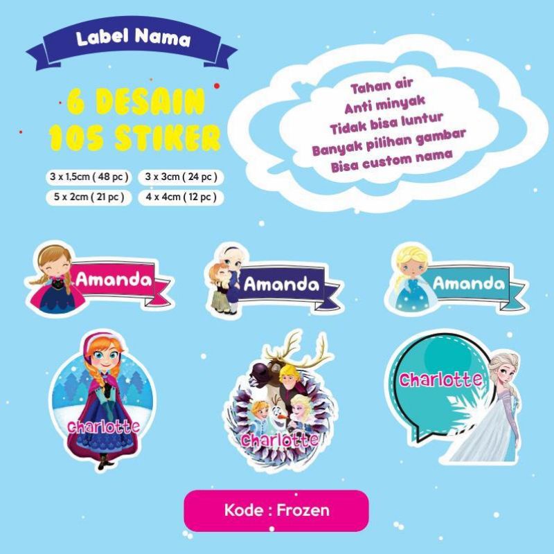 Disney name label stickers for school girls 105pcs (waterproof, oil ...