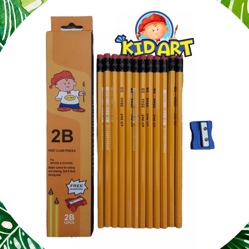 Kid Art HB Yellow Pencil 2B with free sharpener | Shopee Philippines