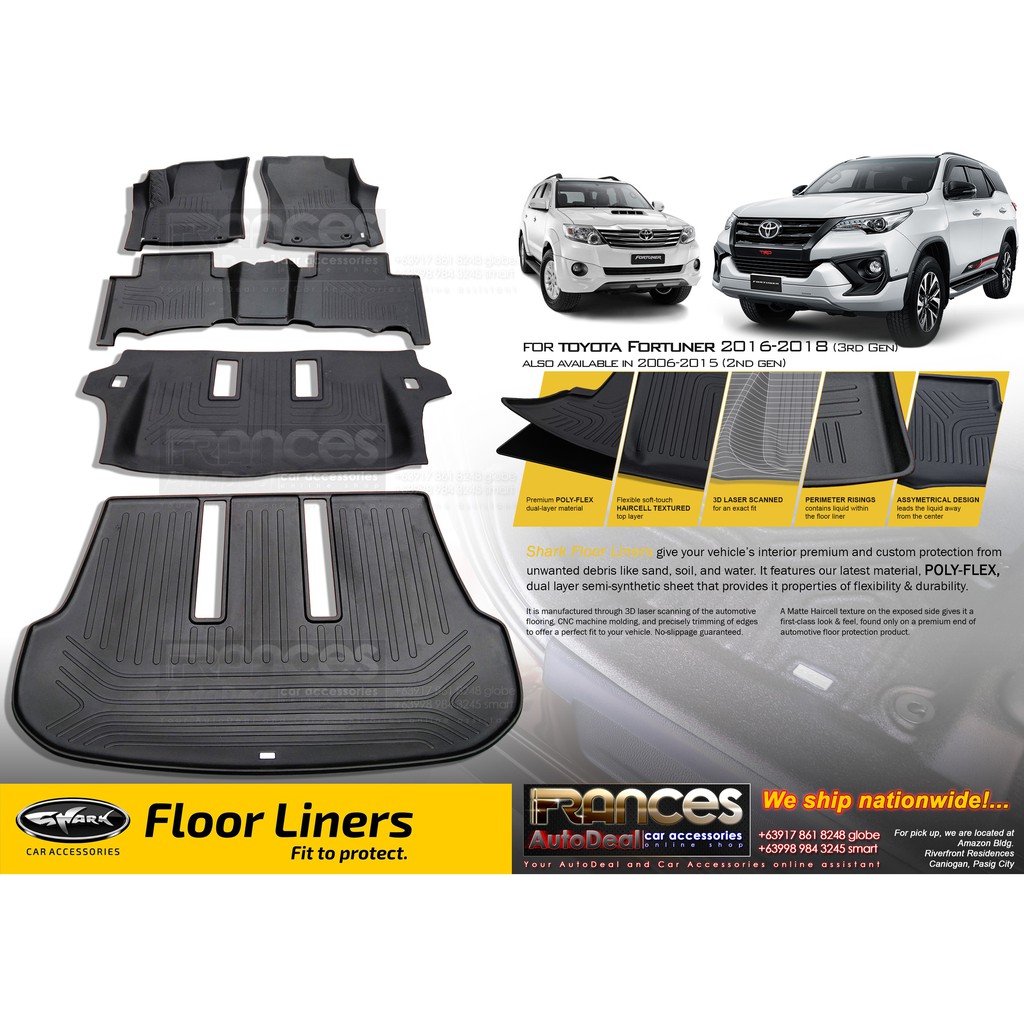 Fortuner 2016 to 2026 shark Deep Dish matting 1st-3rd row + cargo tray ...