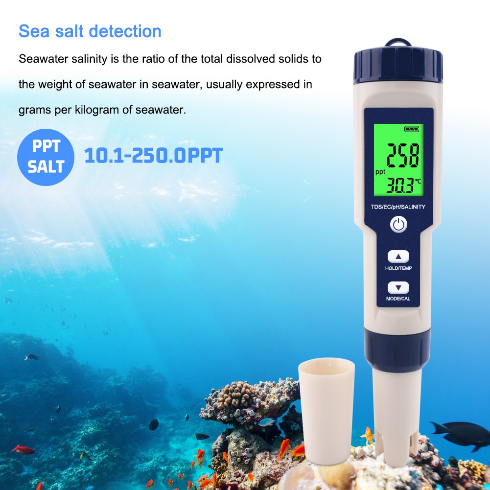 Reeopee 5 In 1 PH Meter Water Quality Tester PH/EC/TDS/Salinity/TEMP ...