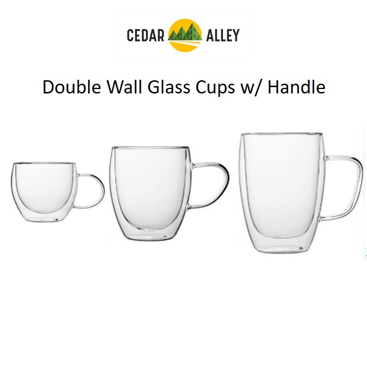 Double Walled Glass Cup W/ Handle 250ml / 350ml / 450ml / Double Wall Cup | Shopee Philippines