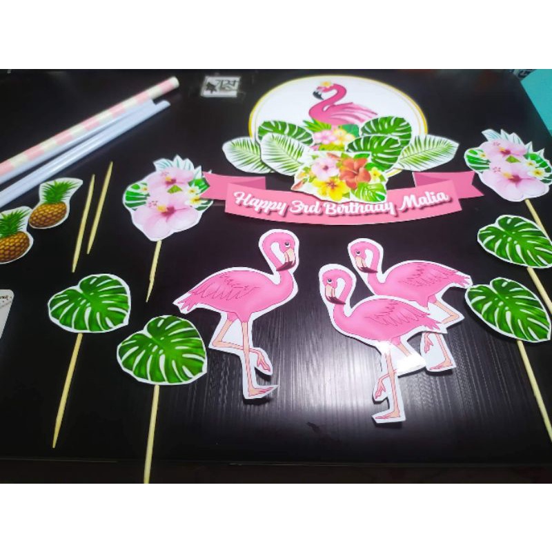 customized photo Printed Flamingo Pink themed cake toppers | Shopee ...