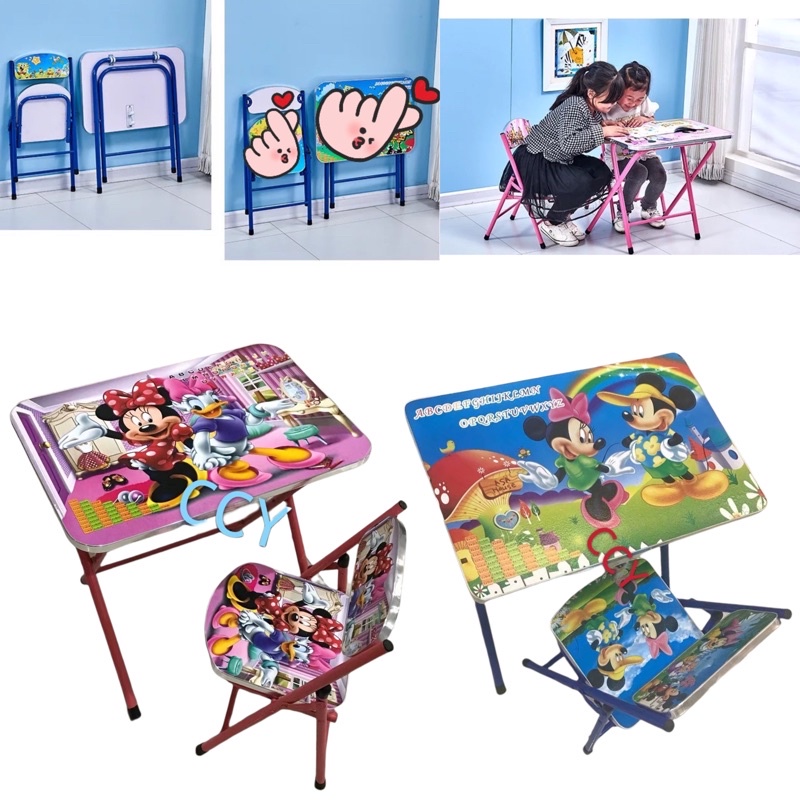 Cartoon character folding study TABLE with CHAIR | Shopee Philippines