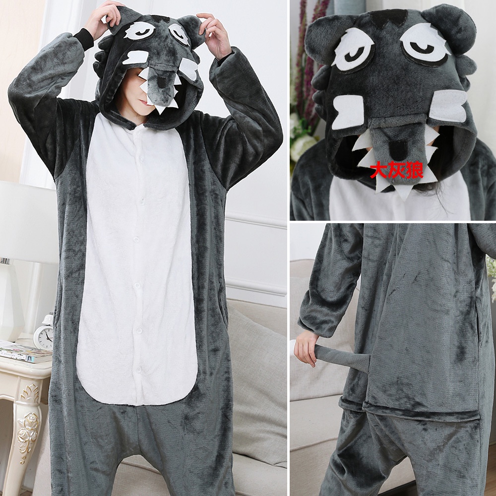 Kigurumi Animal Adults Wolf Onesies Pajamas Anime Cosplay Costumes ...