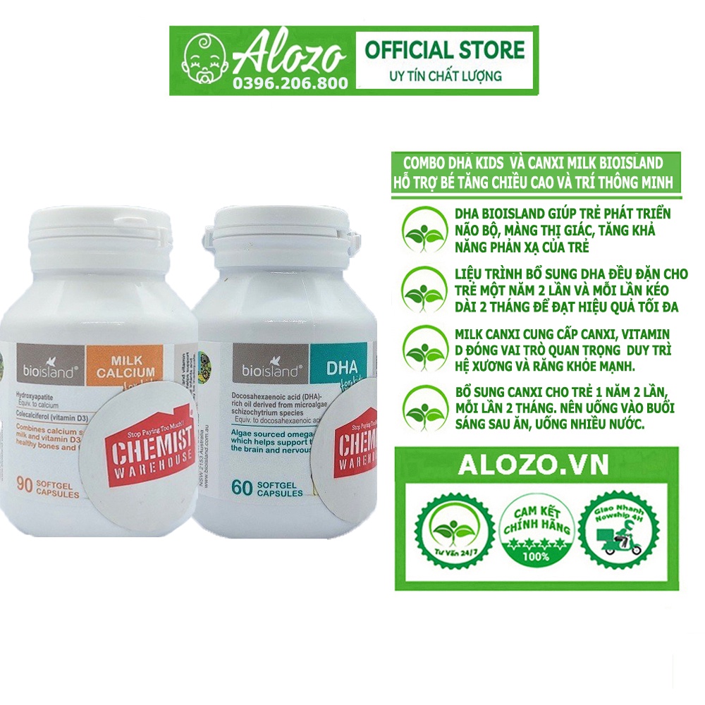 Combo Dha kids Bioisland and Calcium Milk Bioisland helps children increase height and ...