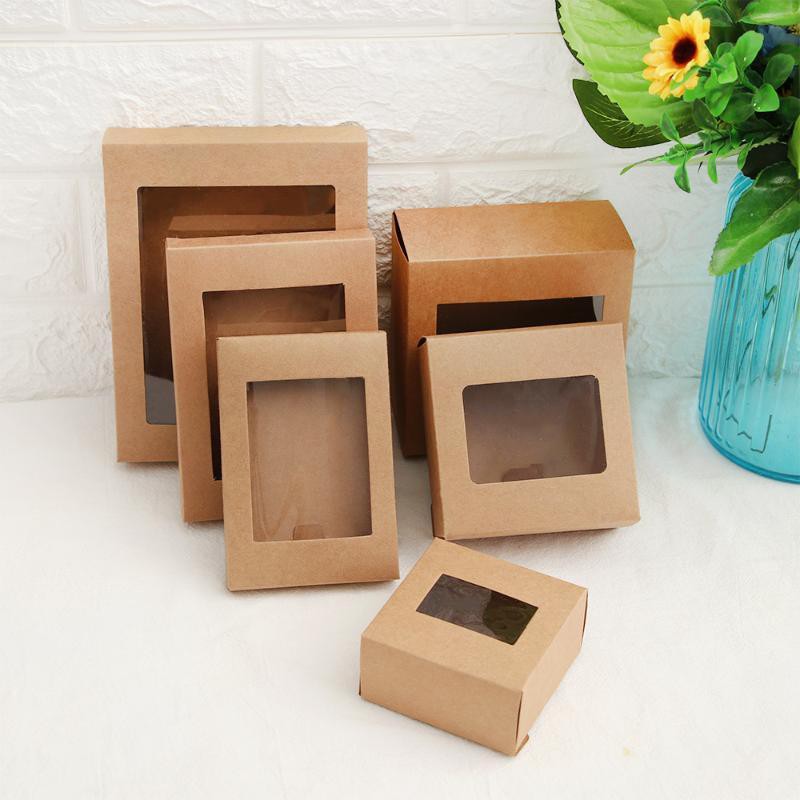 10pcs kraft box with window paper Gift box Packaging Wedding Souvenir ...