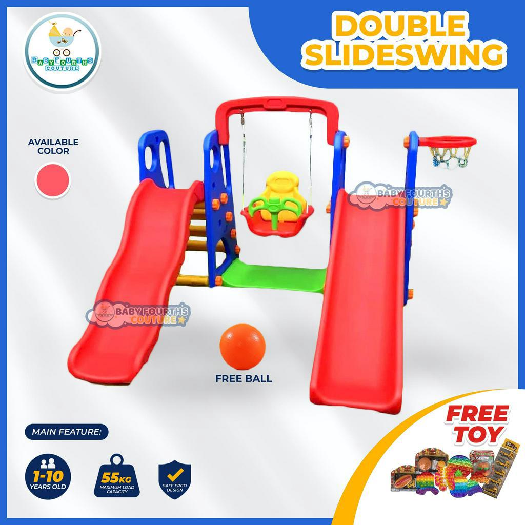 COD Kid'S 4 In 1 Double Multi Color Slide With Deluxe Swing And ...