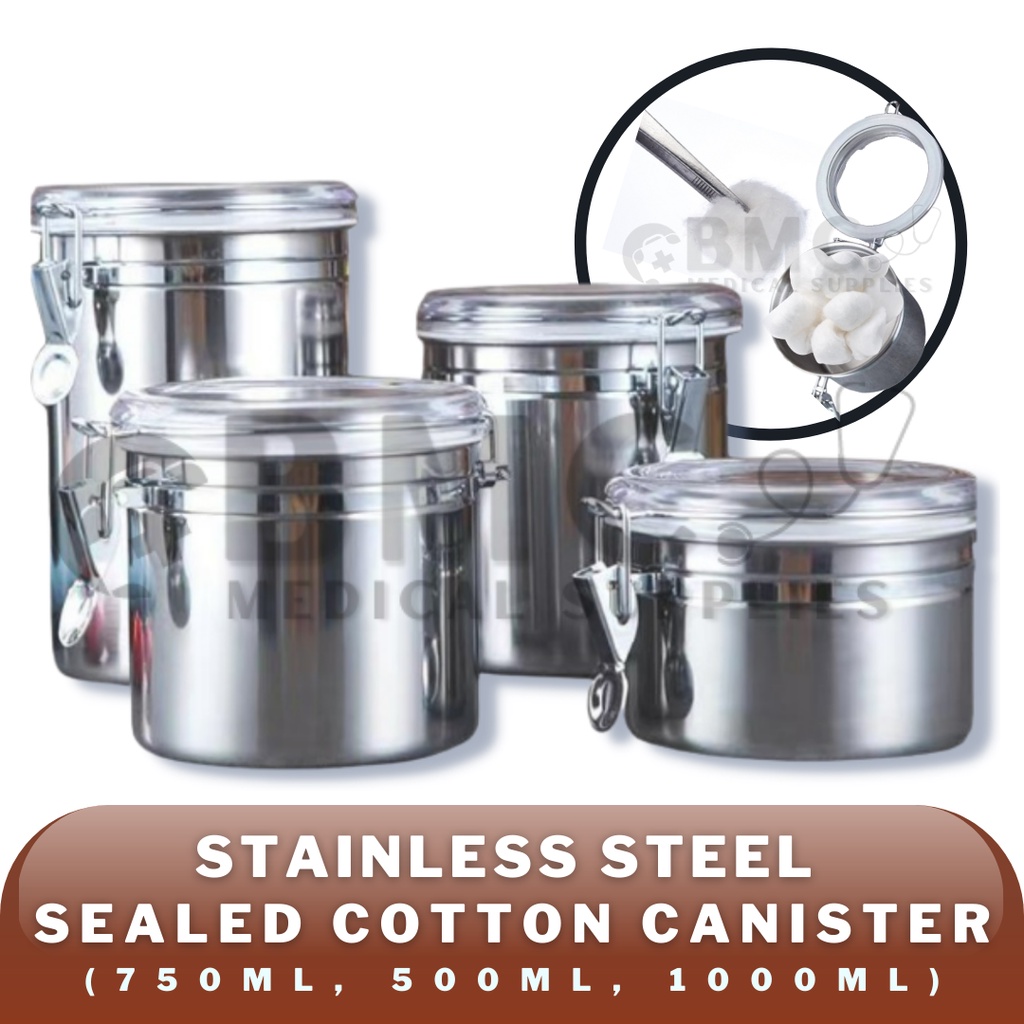 Stainless Steel Sealed Cootton Canister (750ml, 500ml, 1000ml) | Shopee ...
