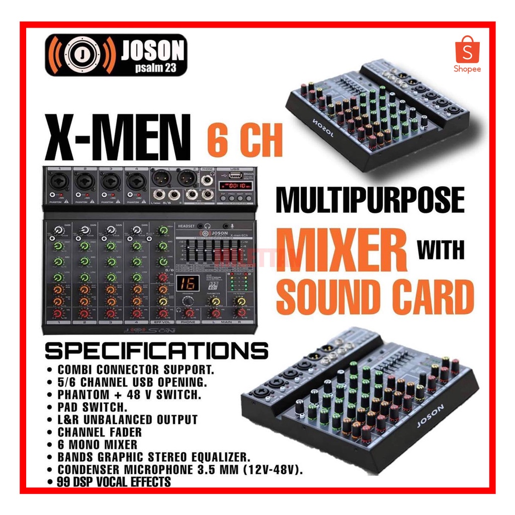 ORIGINAL JOSON X-MEN 6-CHANNEL MIXER WITH SOUND CARD | Shopee Philippines