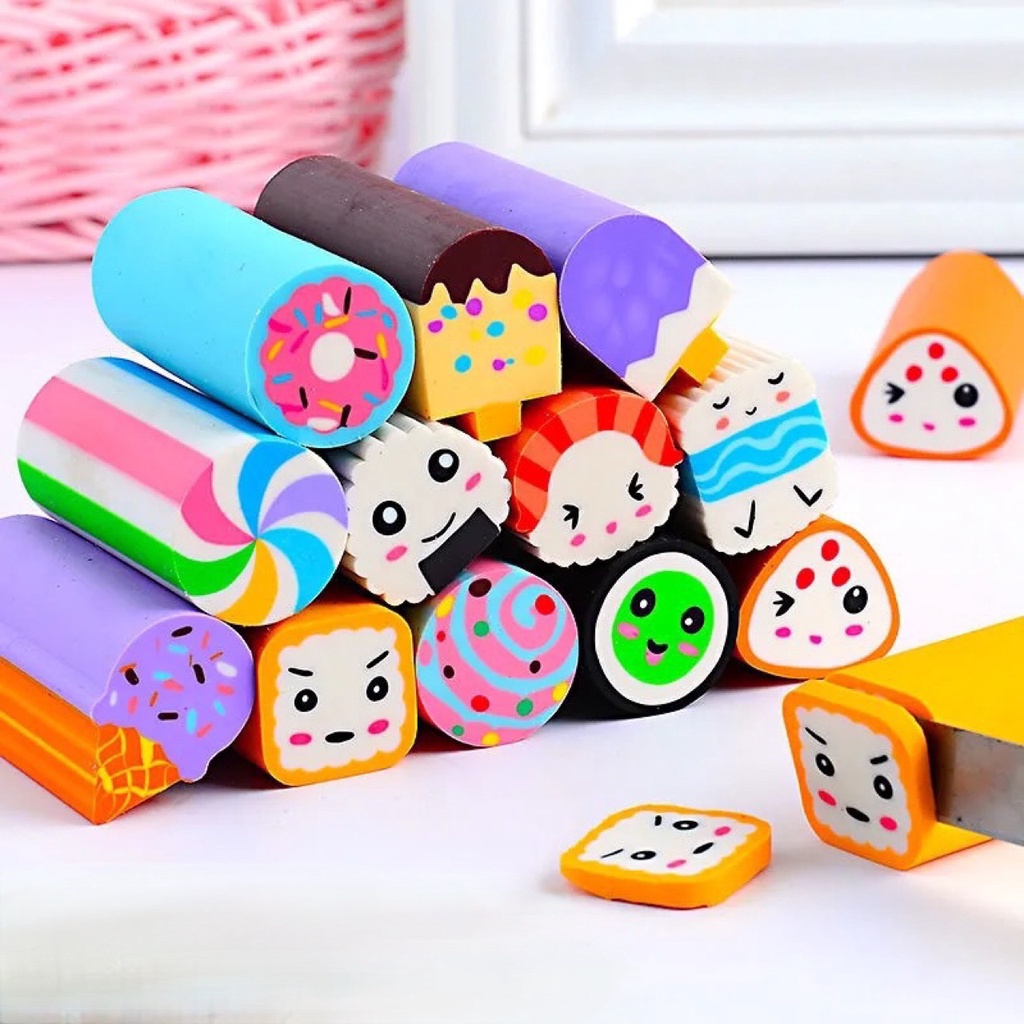 Combo of 6 ERASER 5CM LONG WITH MANY CUTE SHAPES, ERASER FOR STUDENTS ...