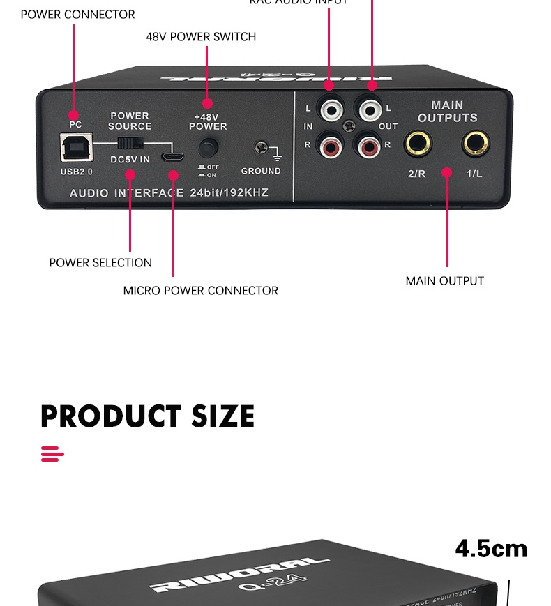 Audio Interface 24Bit/96kHz Used for Pc With XlR / 1/4 Inch Jack 2 ...