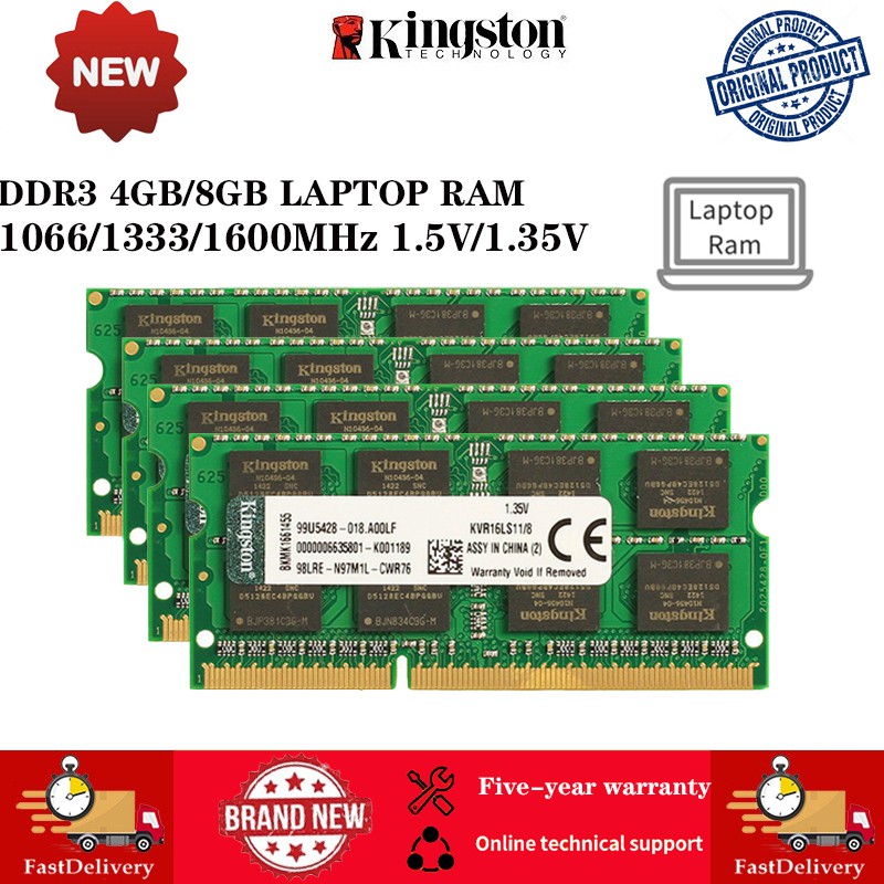 Kingston Laptop DDR3 RAM 4GB 8GB 1600/1333/1066MHz PC3-12800 DDR3L CL9 ...