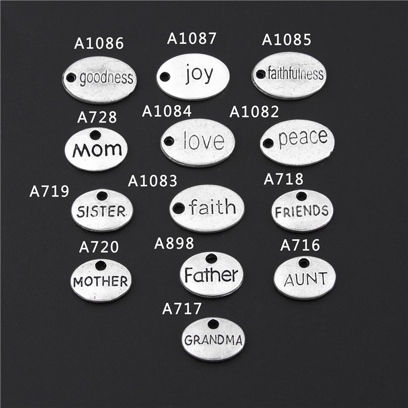 10pc Antique Silver Joy Love Peace Goodness Faithfulness Letter Charms ...